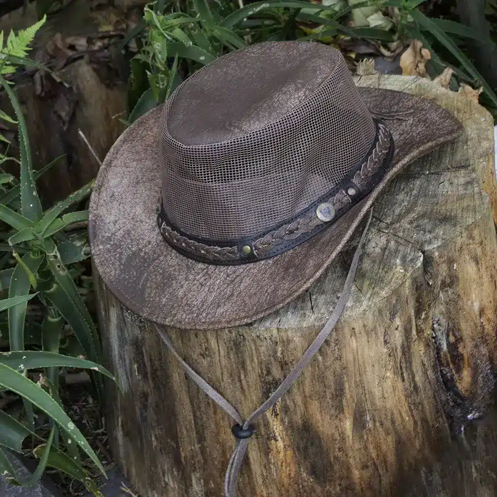 Wilds Air Foldable Brown Leather Hat - Wombat Leather